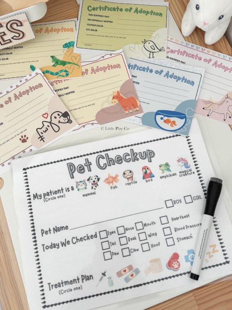 Pet Shop Pretend Play Labels, Checkup, and Adoption Certificates - Etsy
