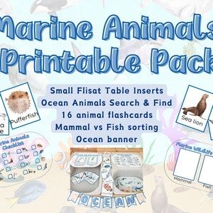 Marine Animals Printable Pack - Flisat Insert, Flashcards, Search ...