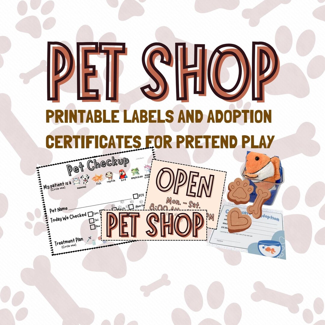 Pet Shop Pretend Play Labels, Checkup, and Adoption Certificates - Etsy