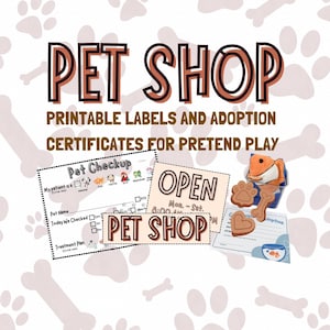 Pet Shop Pretend Play Labels, Checkup, and Adoption Certificates - Etsy