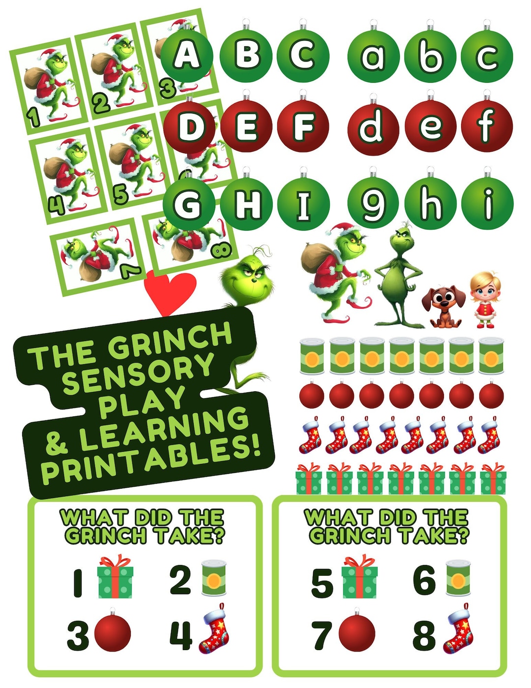 Grinch Sensory Play and Learning Printables - Etsy