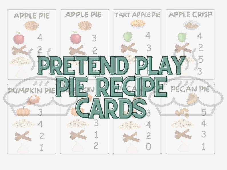 Pretend Play Pie Recipe Cards - Etsy