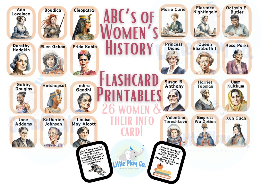 Abc's of Historic Women Flashcard Printables - Etsy