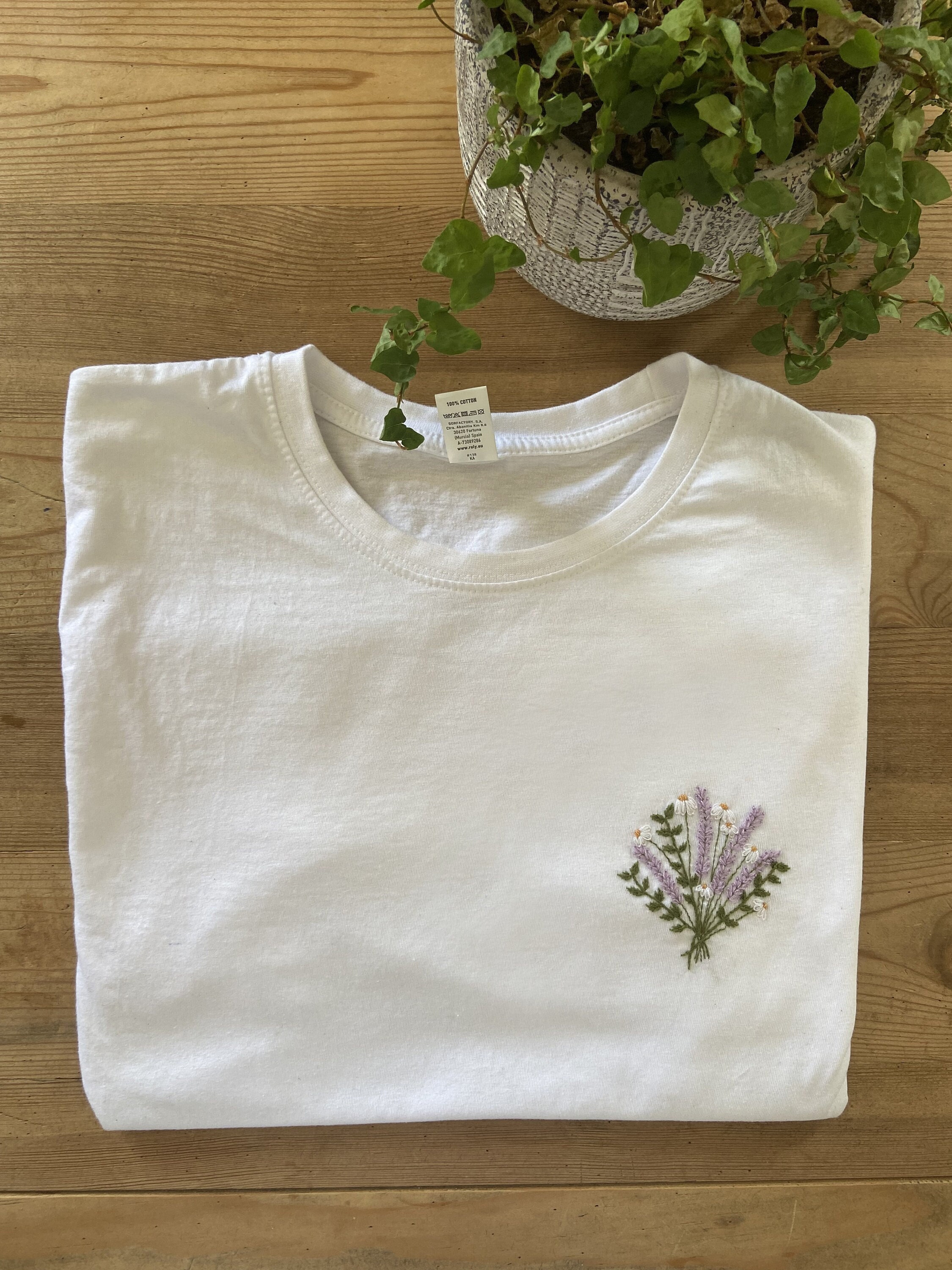 Hand Embroidered 'lavender and Daisies Bouquet' T-shirt - Etsy