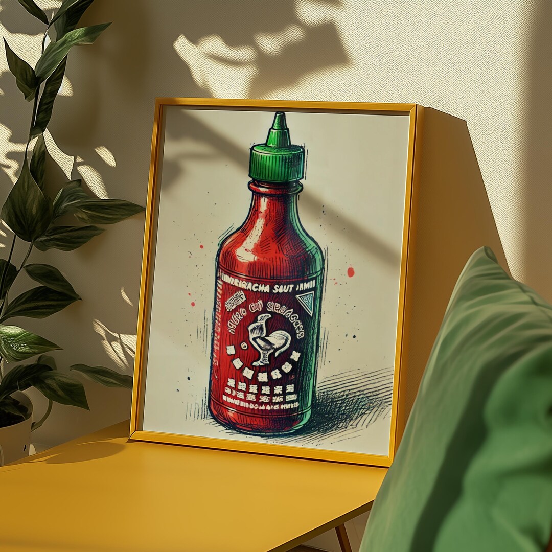 Hand-drawn Sriracha Hot Sauce Wall Art Print – Spicy Kitchen Decor ...