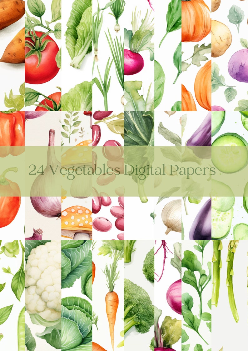 24 Vegetables Themed Digital Paper - Etsy