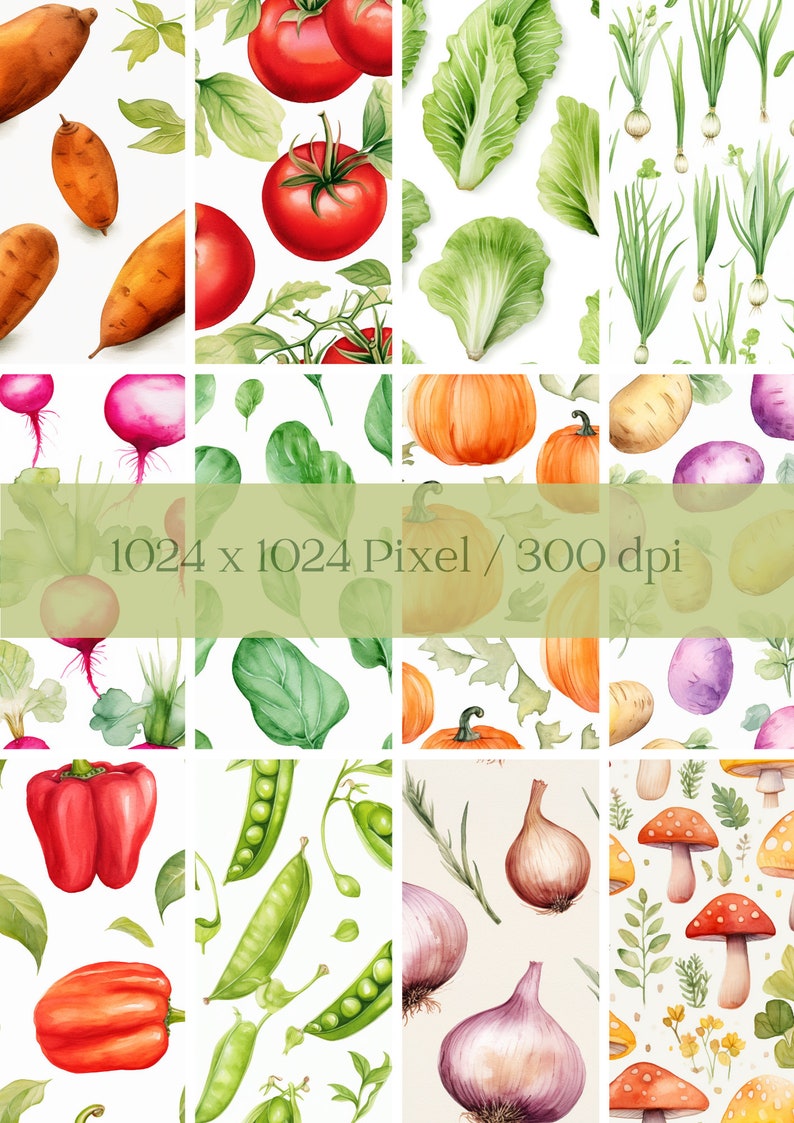 24 Vegetables Themed Digital Paper - Etsy