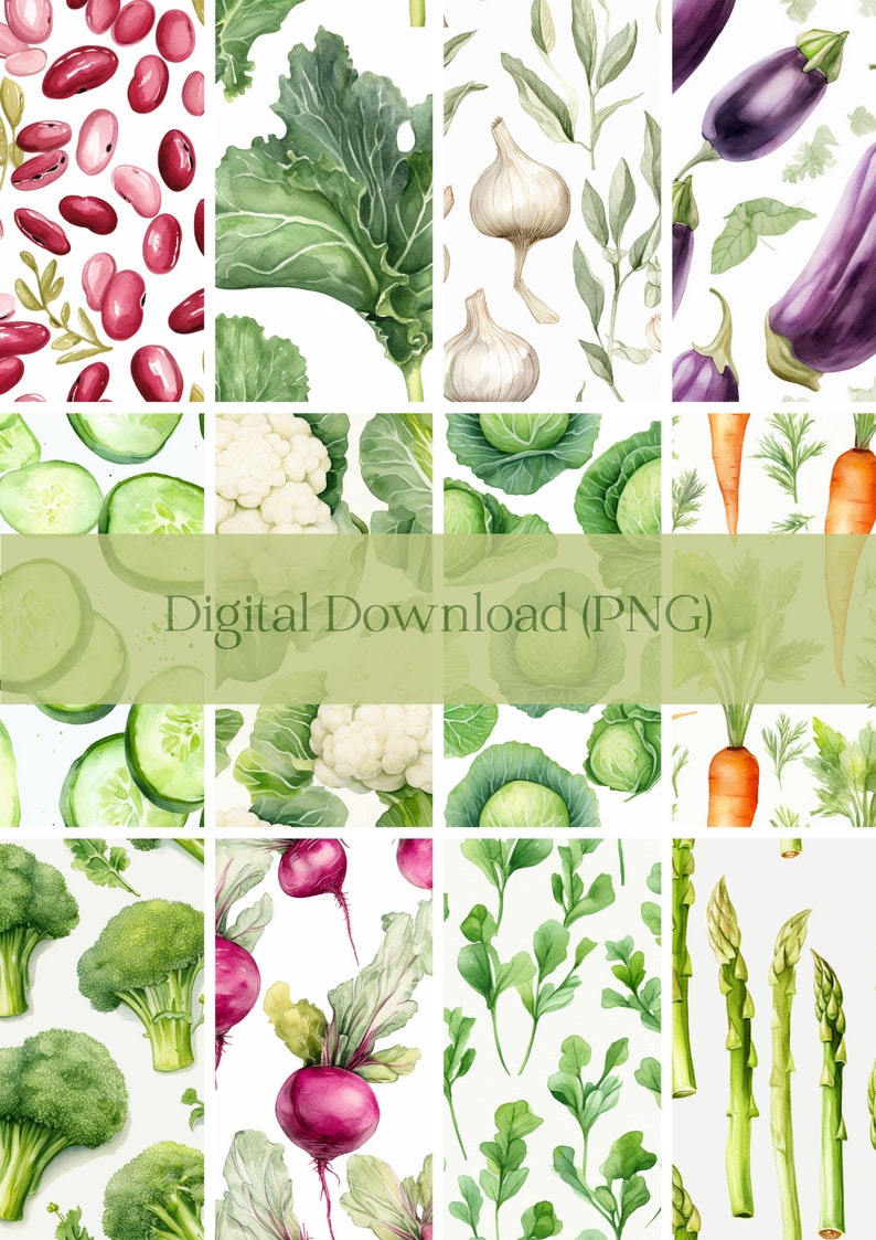 24 Vegetables Themed Digital Paper - Etsy