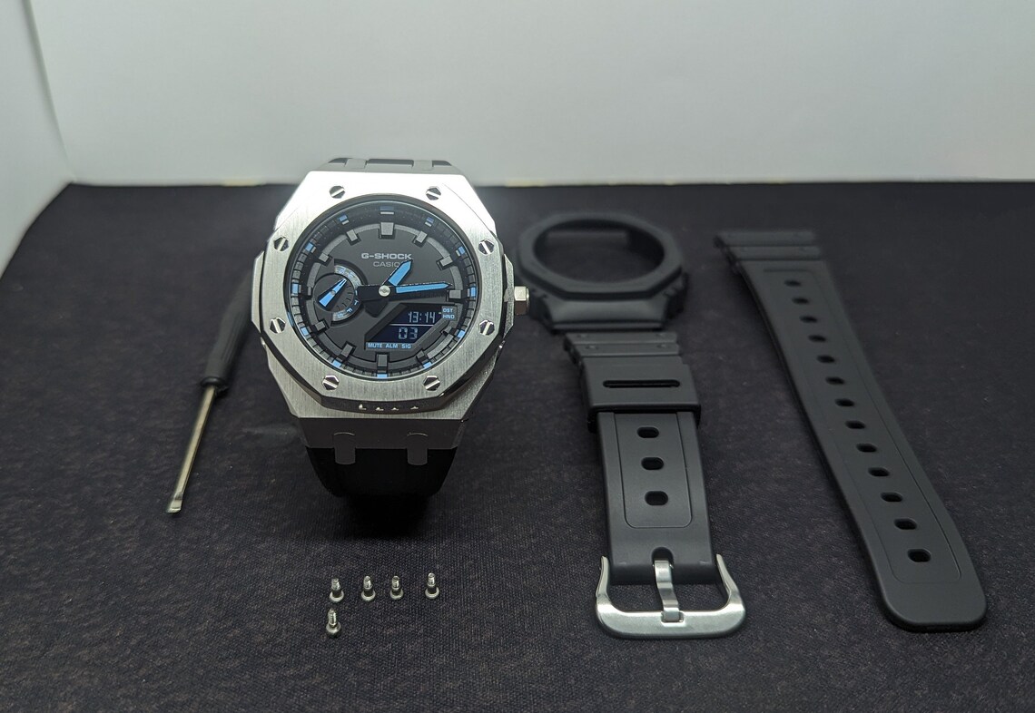 Custom Casioak G-shock Stainless Steel & Black, Casio GA-2100, Gen 5 ...