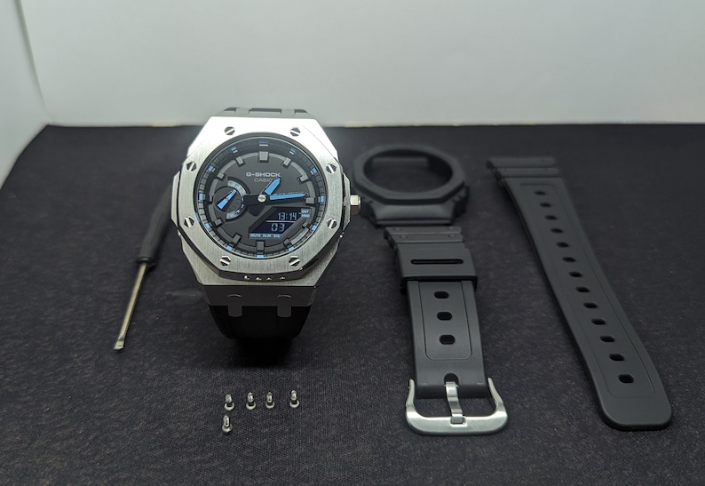 Custom Casioak G-shock Stainless Steel & Black, Casio GA-2100, Gen 5 ...