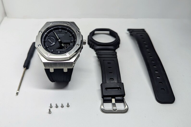 Custom Casioak G-shock Stainless Steel & Black, Casio GA-2100, Gen 5 ...
