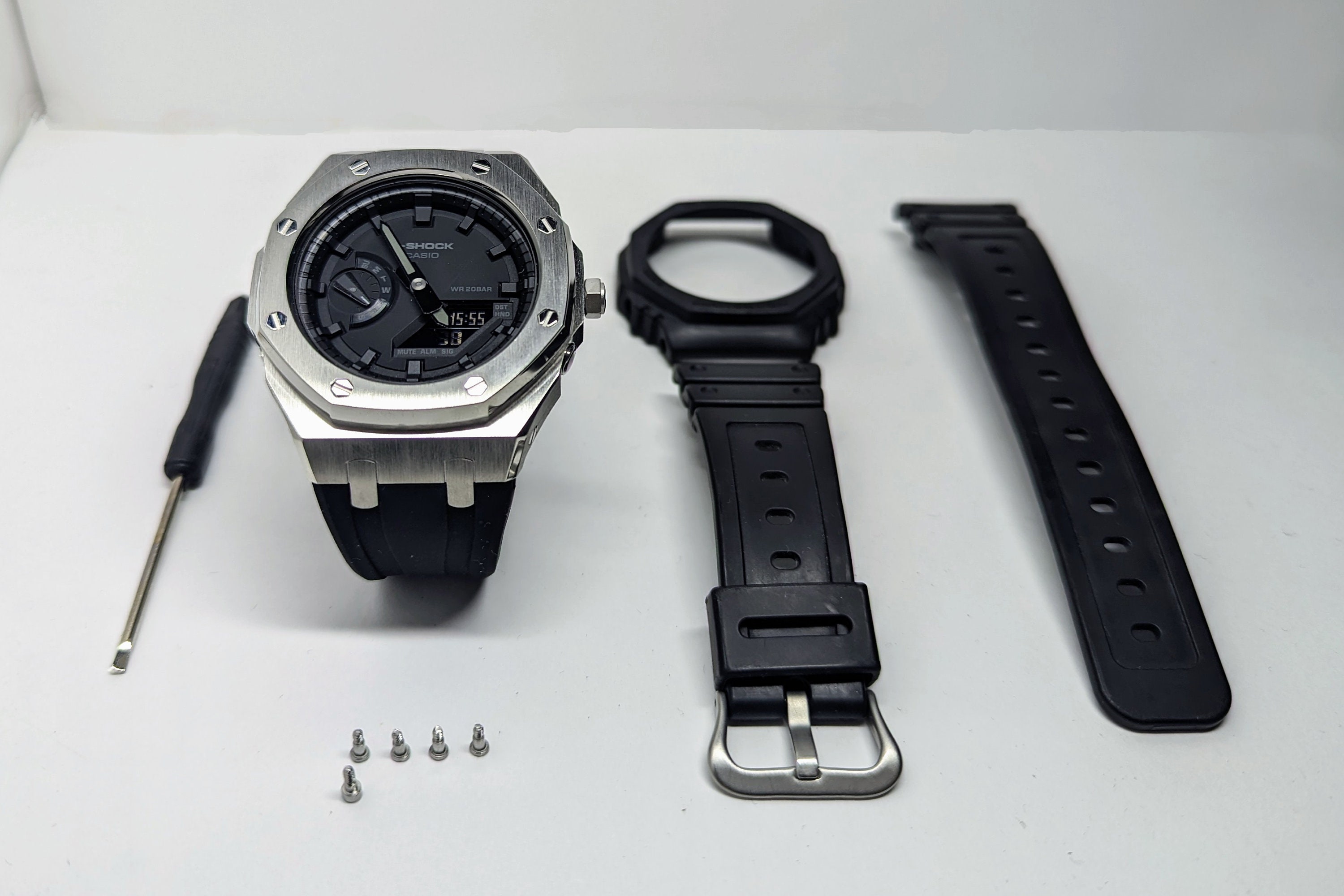 Custom Casioak G-shock Stainless Steel & Black, Casio GA-2100, Gen 5 ...
