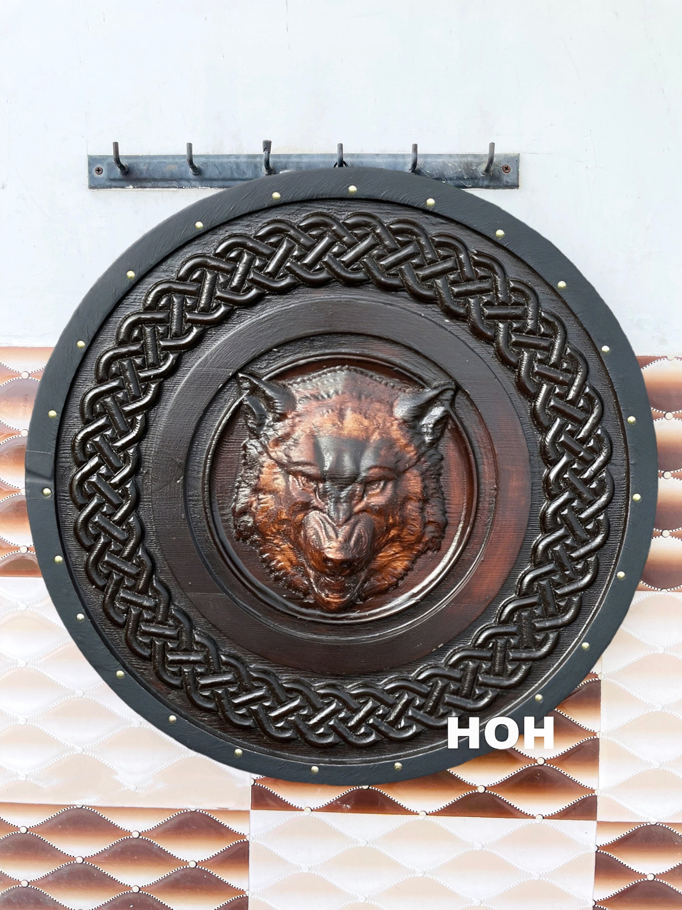 Viking Wolf Head Round Shield,wooden Carved Shield Wall Decor 24 and 30 ...