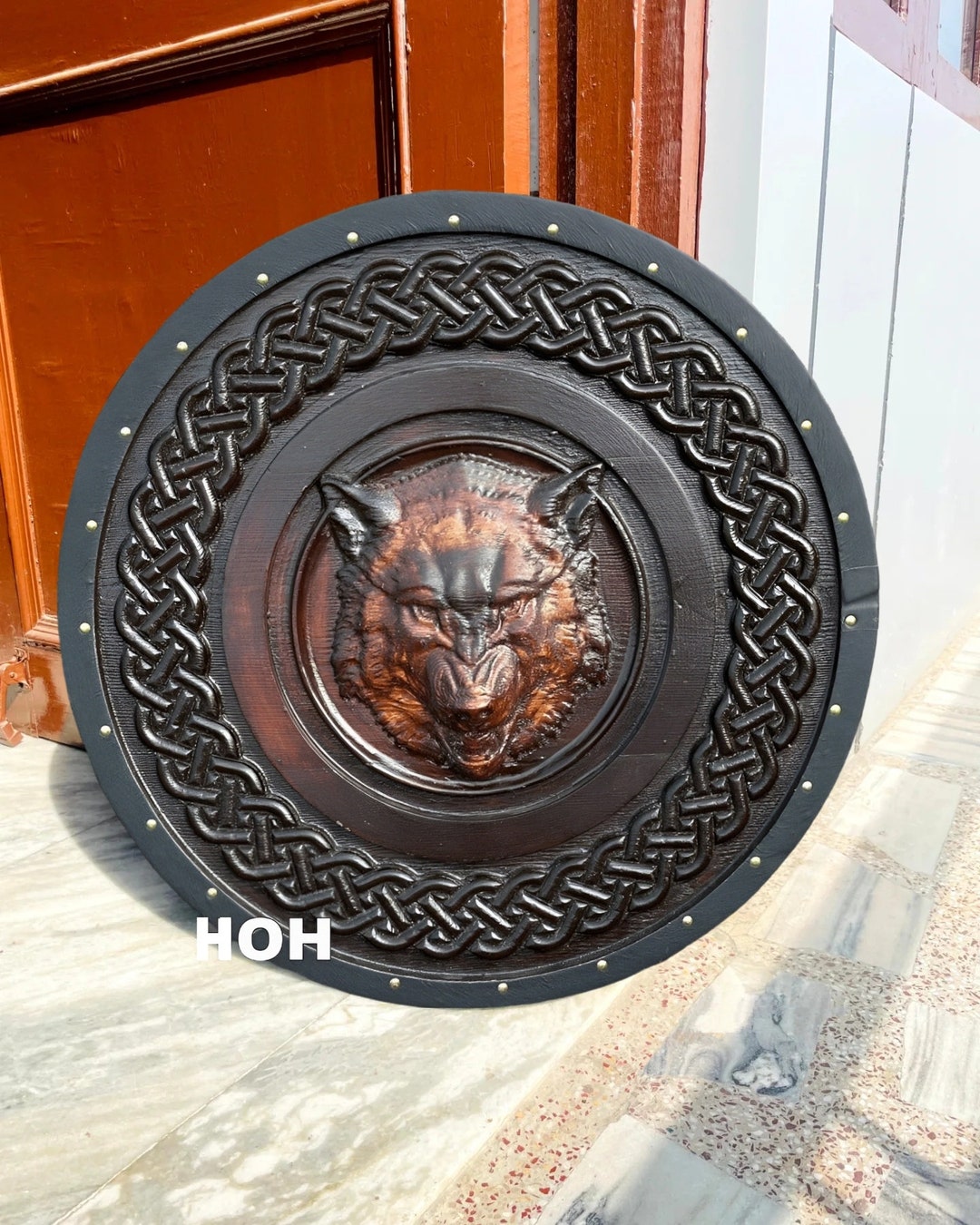 Viking Wolf Head Round Shield,wooden Carved Shield Wall Decor 24 and 30 ...