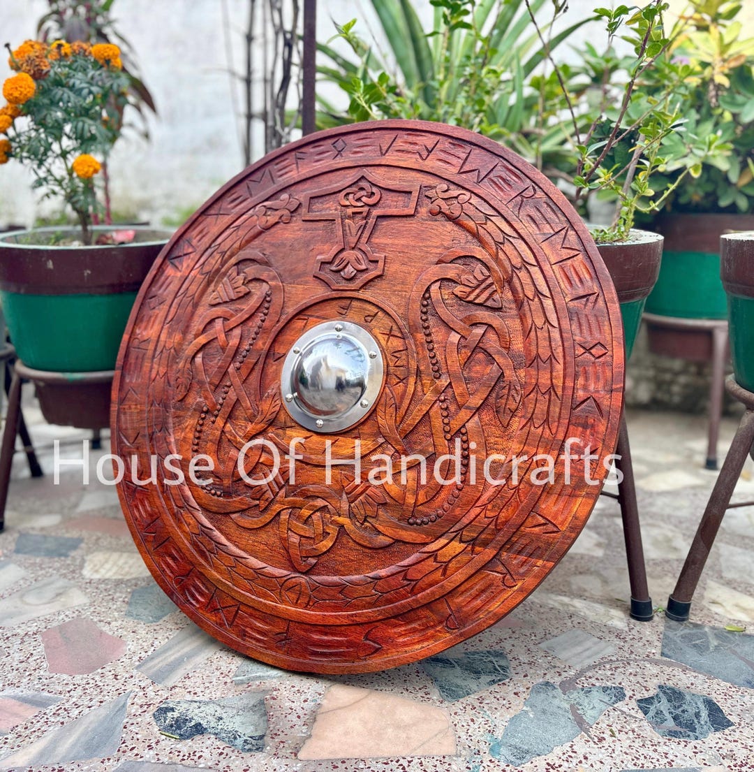 Handmade Viking Carved Wooden Shield 22, 24,30,36,40 Inches ,white ...