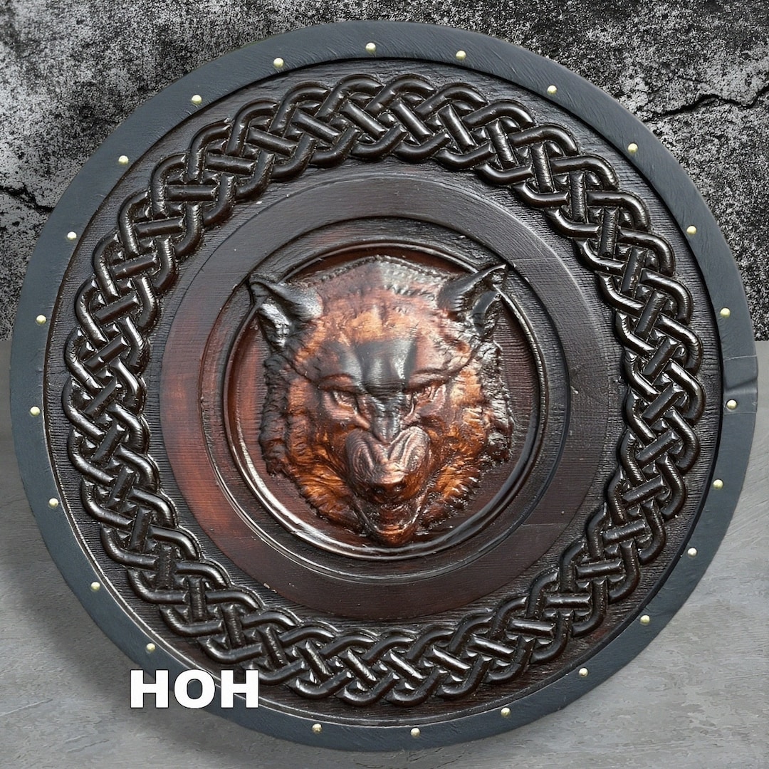 Viking Wolf Head Round Shield,wooden Carved Shield Wall Decor 24 and 30 ...