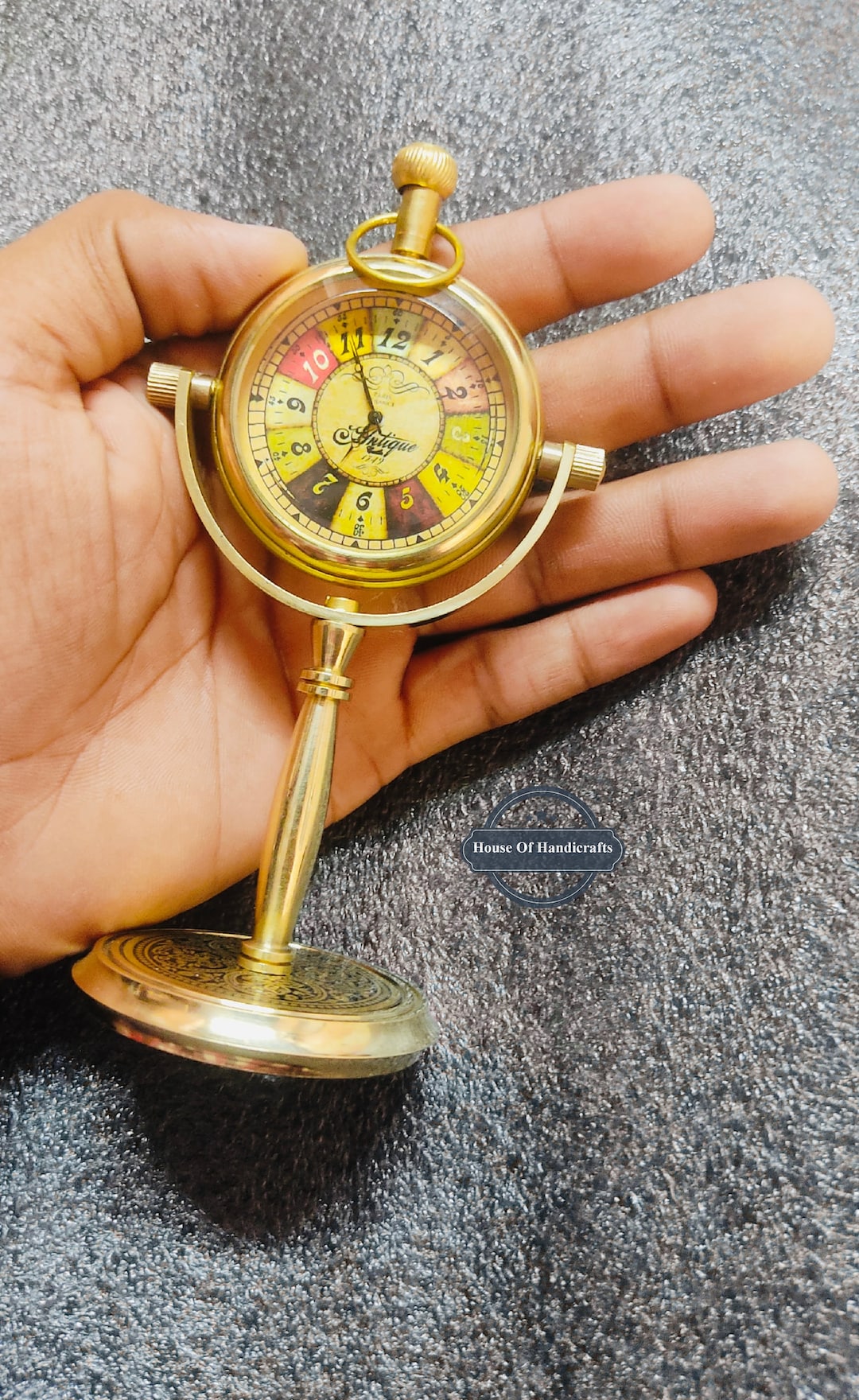 Brass Table Clock Antique Peice Craft by House of Handicrafts for Home ...
