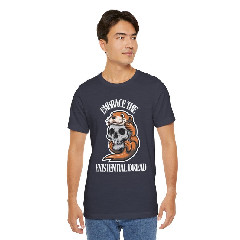 Embrace the Existential Dread Cartoon Otter Hugging Human Skull T-shirt ...