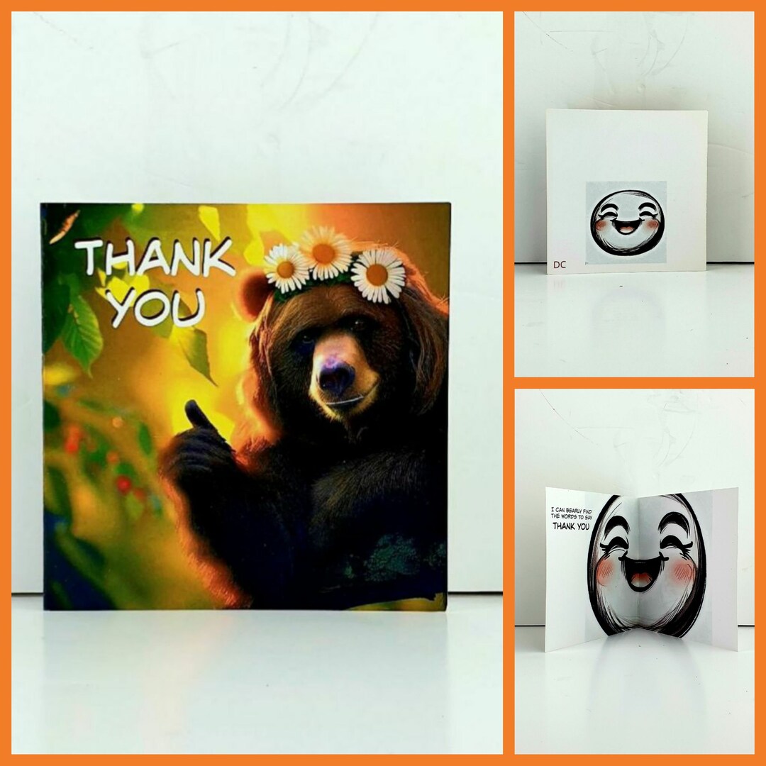 Funny Bear Thank You Card Cute Funny Handmade Humerus Unusual Different ...