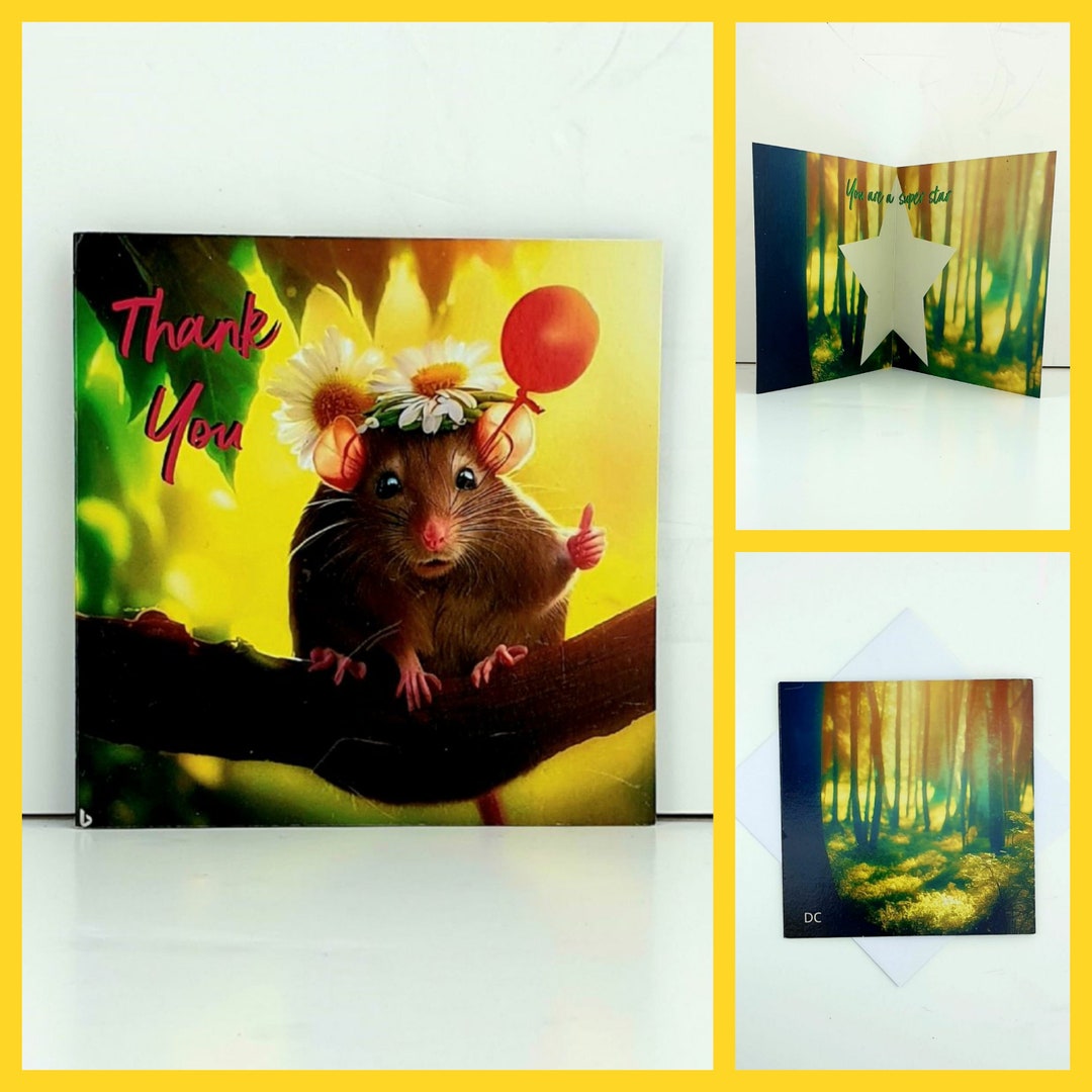 Funny Mouse Thank You Card Cute Handmade Humerus Unusual Different ...