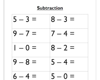 Single Digit Subtraction Worksheets - Etsy