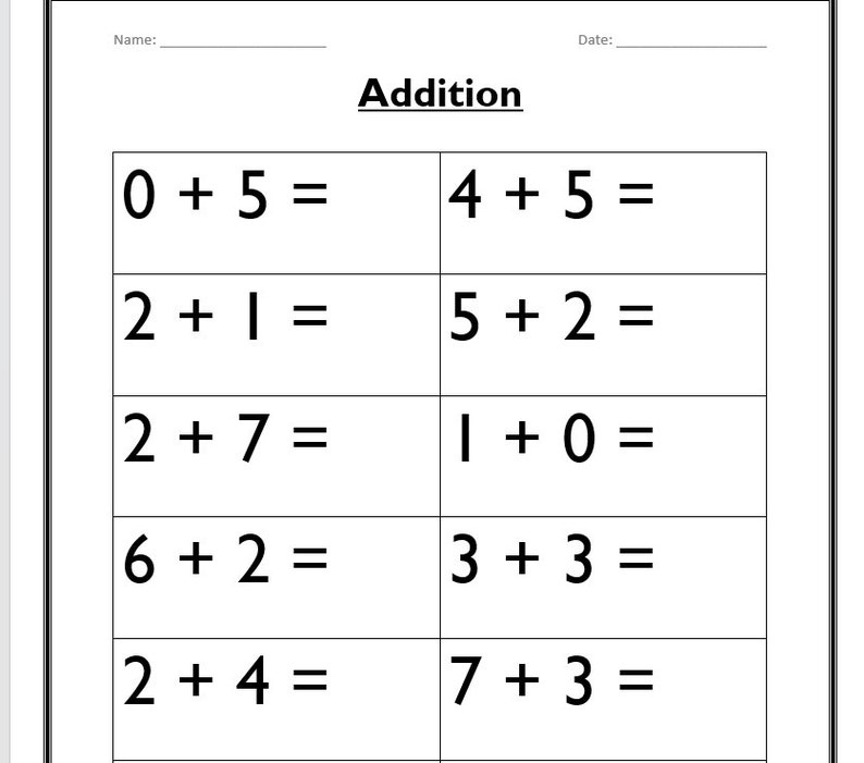 50 Single Digit Addition Worksheets - Etsy