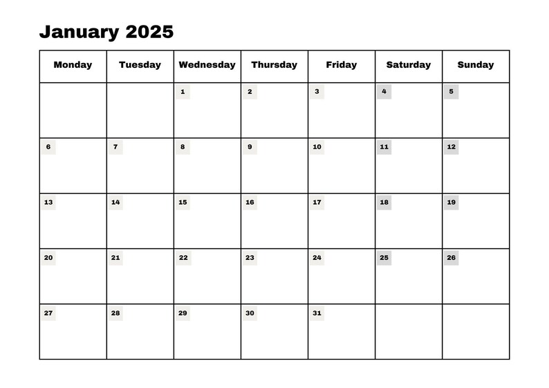 Calendario para imprimir del mes de enero de 2025 - Etsy México