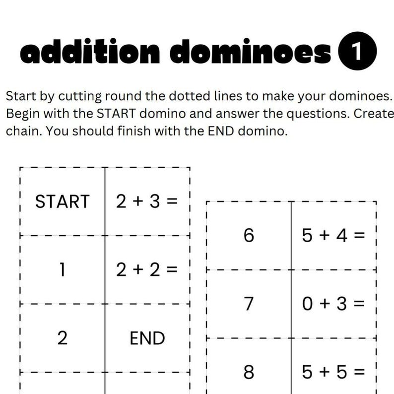 Addition Dominoes - 10 Printable Games - Etsy