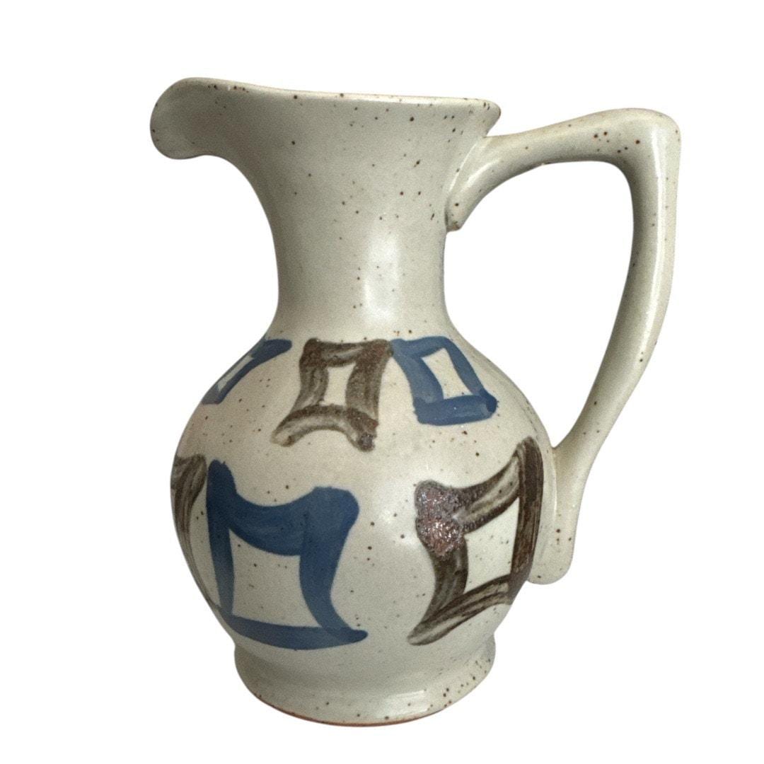 Vintage Hand Created and Painted Stoneware Pottery Pitcher - Etsy