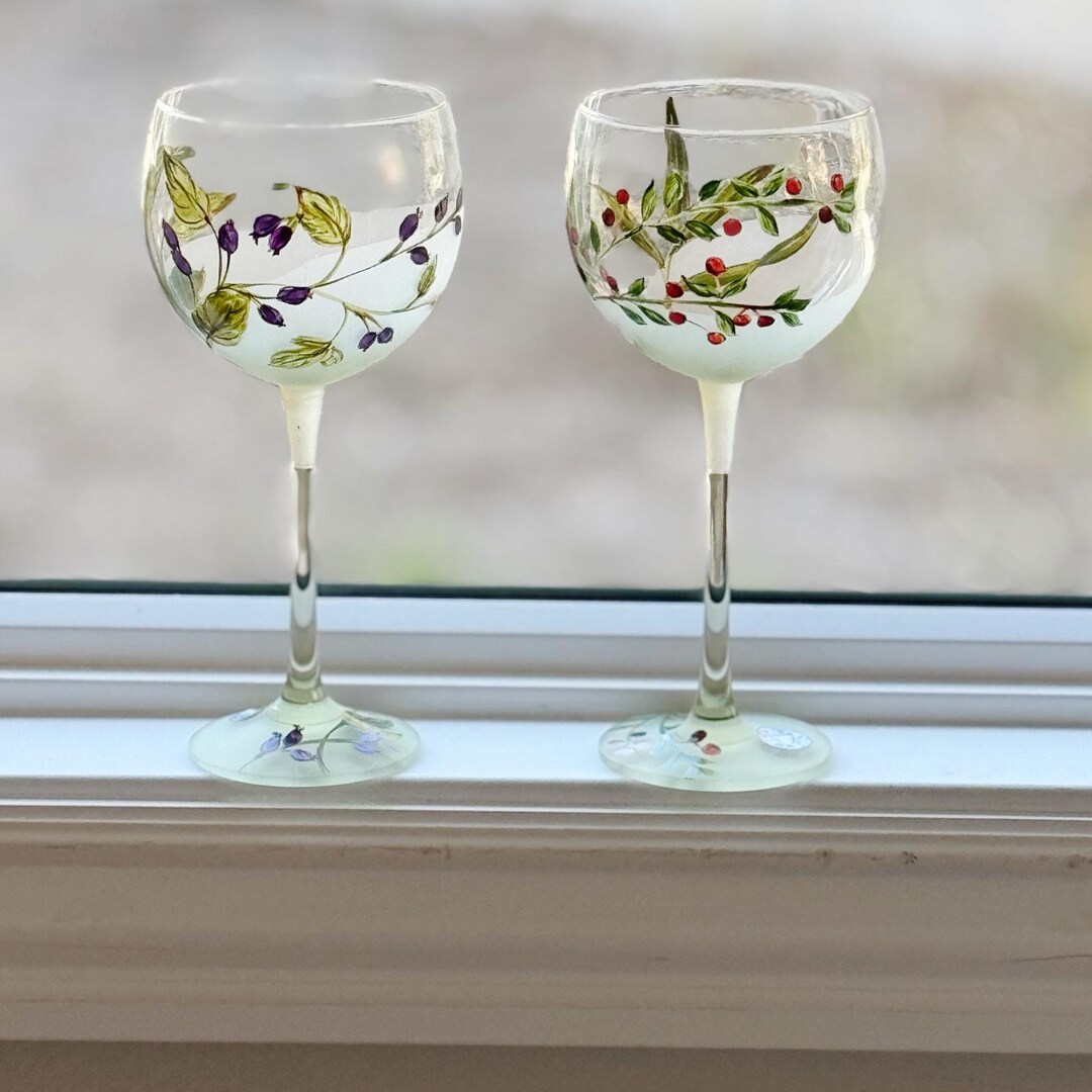 Hand Painted Set of Two Block Basics Wine Glasses - Etsy