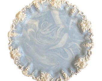 Vintage, Incolay, Stone, Blue, Round, Plate, Dish, Tray, With Grapes ...