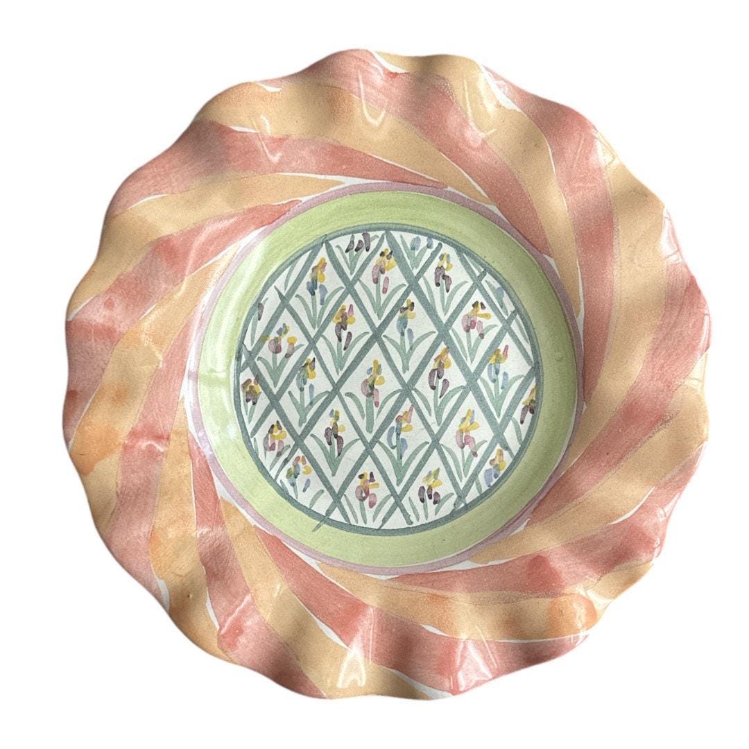 Mackenzie-childs Vintage Bearded Iris Fluted Bread Dish 9 - Etsy
