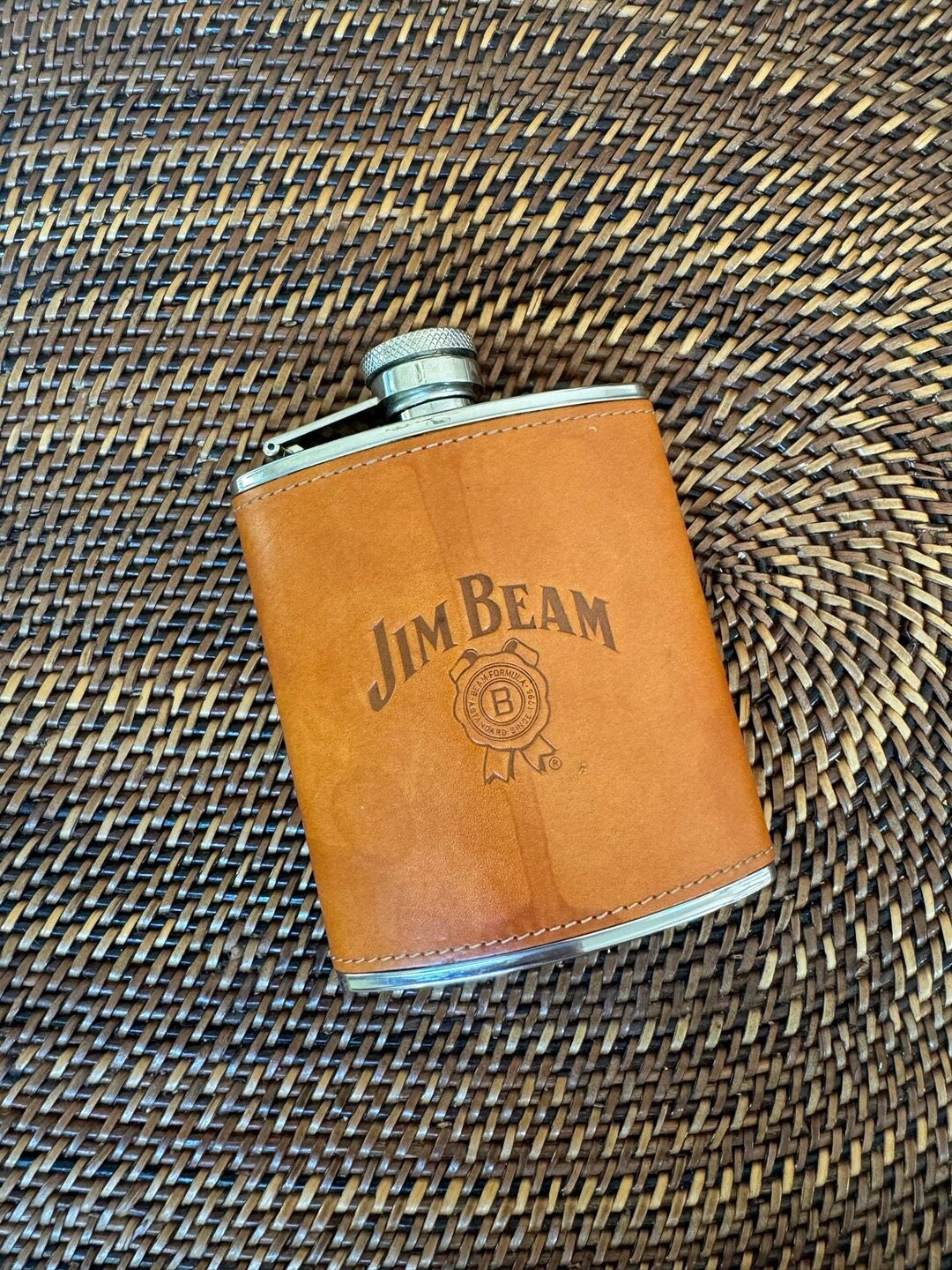 Vintage Jim Beam Leather Bound Stainless Steel Flask - Etsy