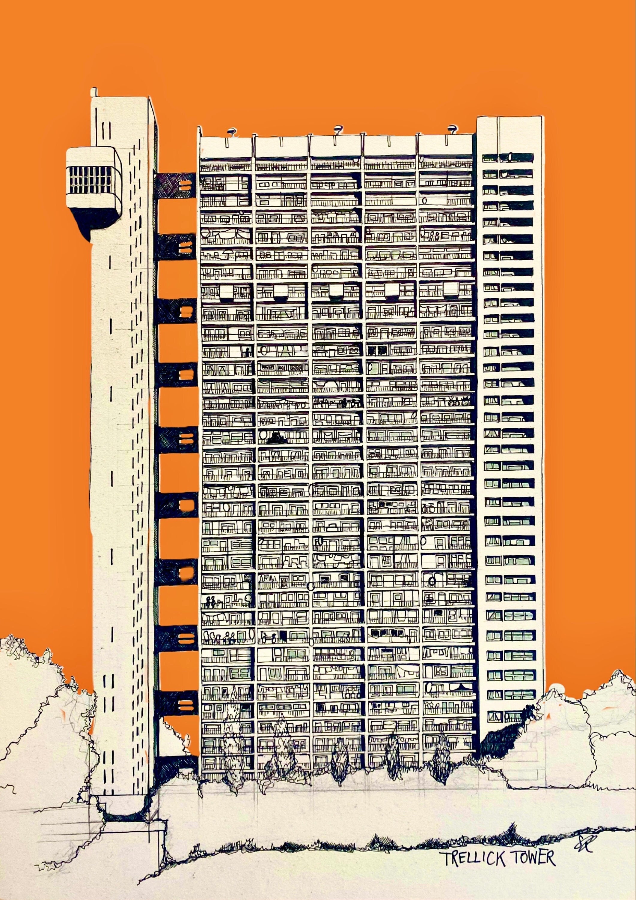 TRELLICK TOWER - Brutalist Architecture - Print - Poster - Wall Art ...
