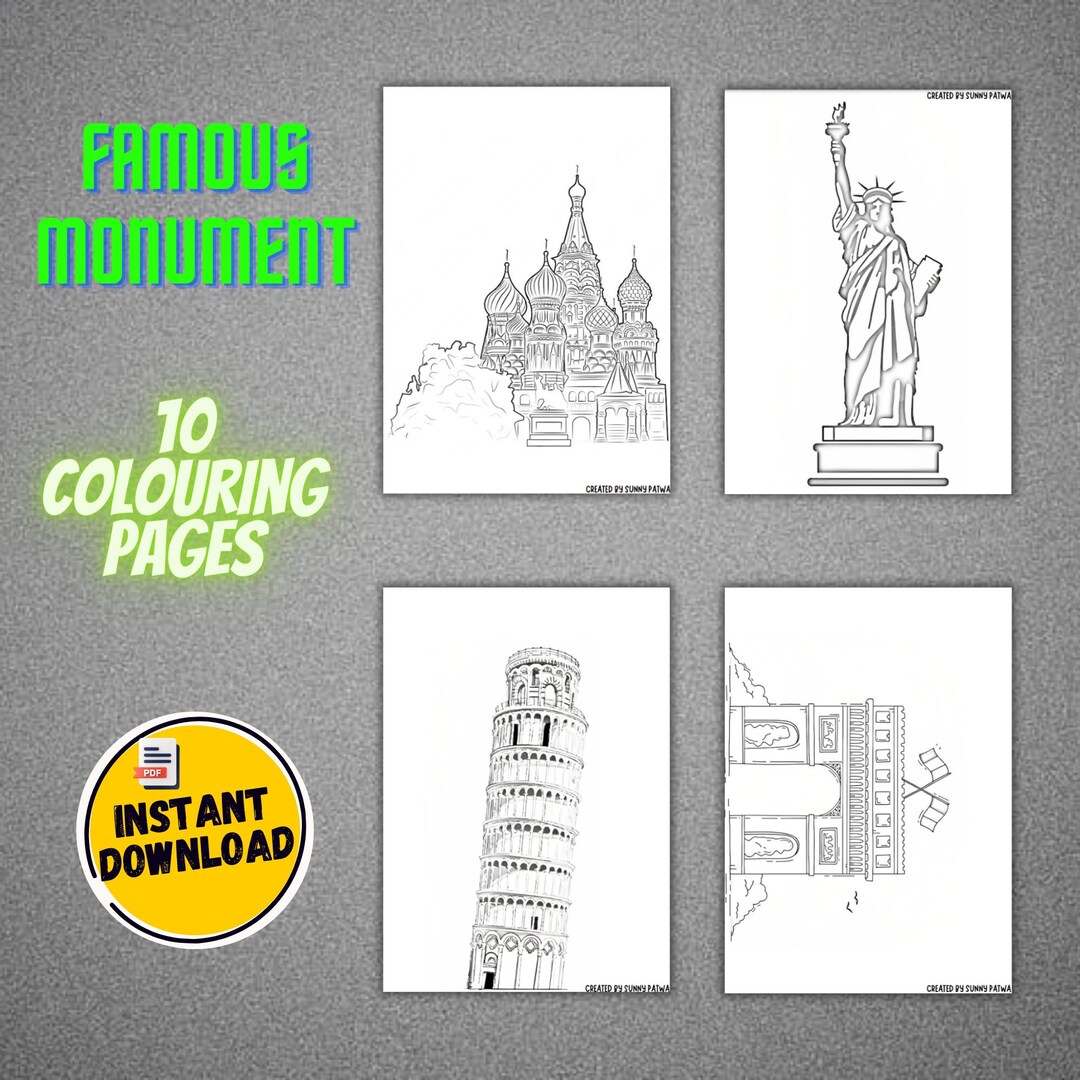 10 Famous Monument Coloring Pages Monument Premium Coloring - Etsy