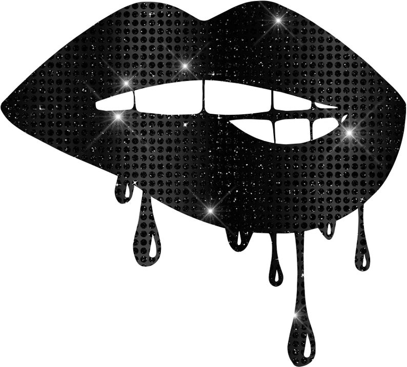 Black Sparkle Drip Lips PNG - Etsy