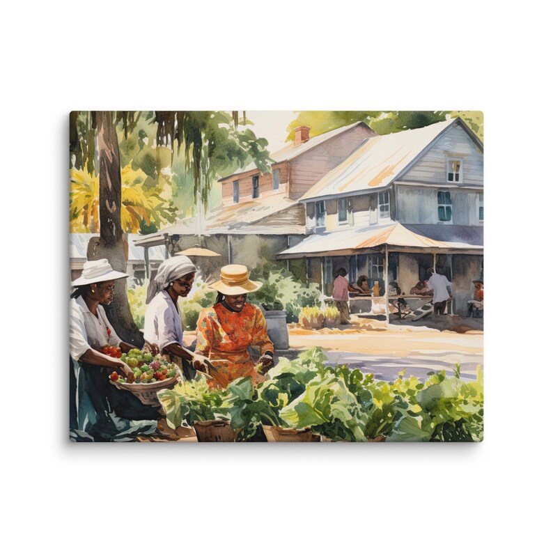 Gullah Art Original Watercolor Painting Greens for Dinner Canvas Print ...