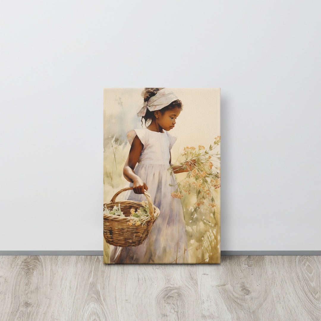Gullah Art | Original Watercolor Painting | Picking Flowers | Canvas ...