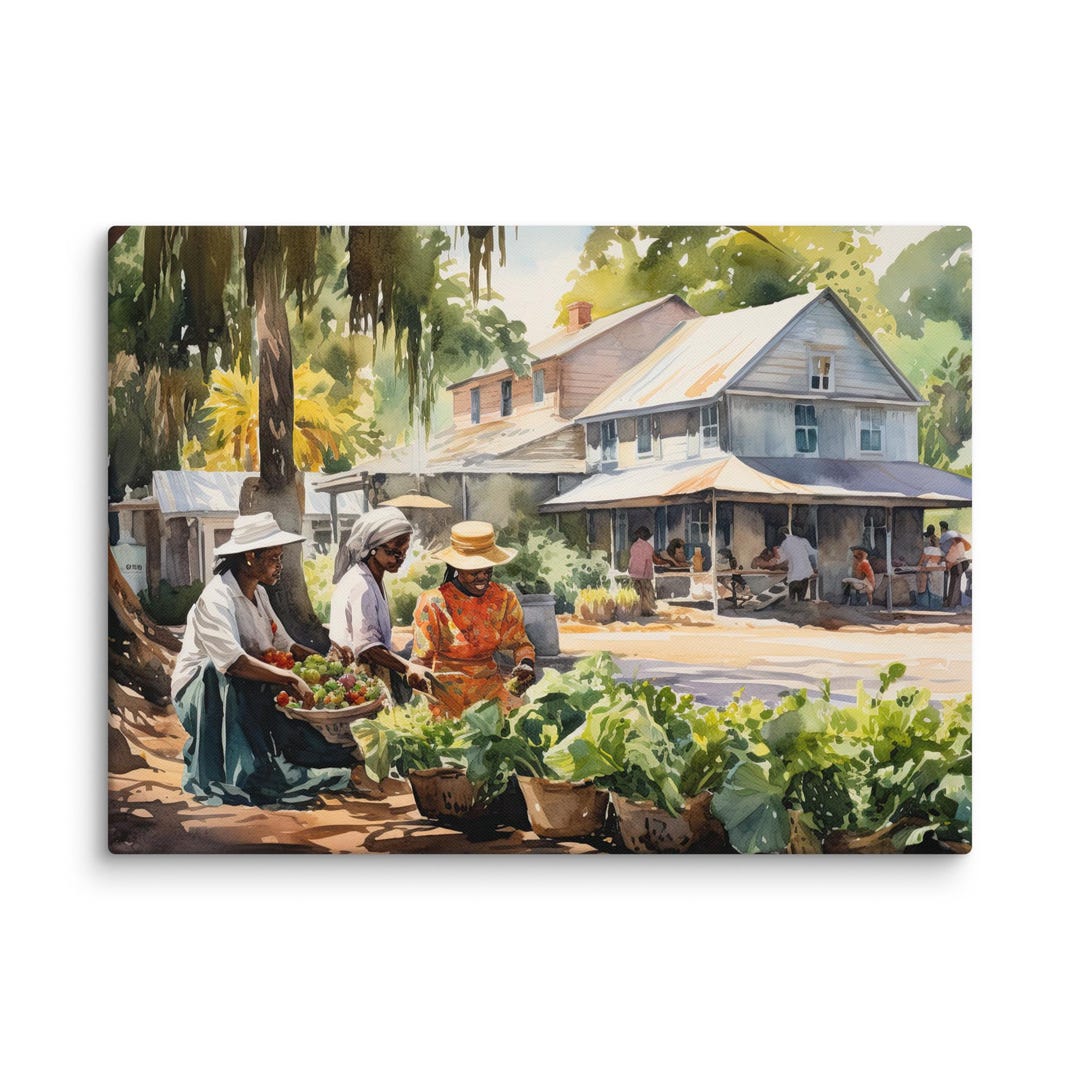 Gullah Art Original Watercolor Painting Greens for Dinner Canvas Print ...