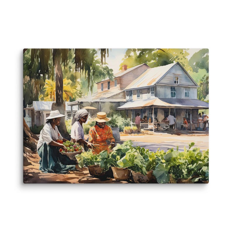 Gullah Art Original Watercolor Painting Greens for Dinner Canvas Print ...