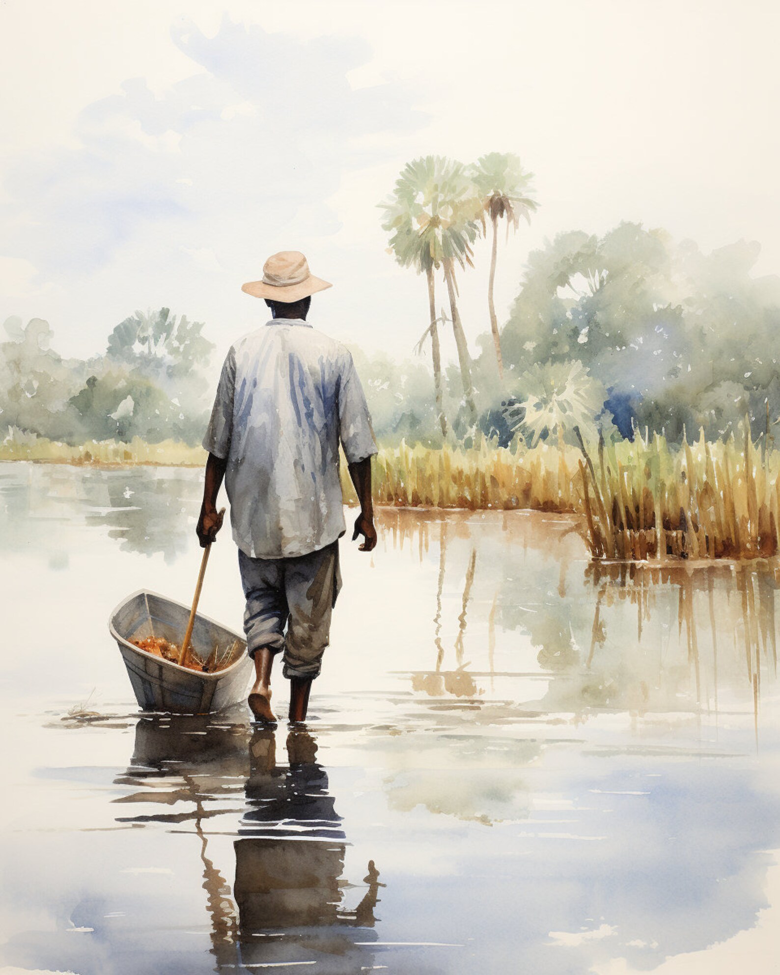 Gullah Art | Original Watercolor Painting | Pushing | Canvas Print - Etsy