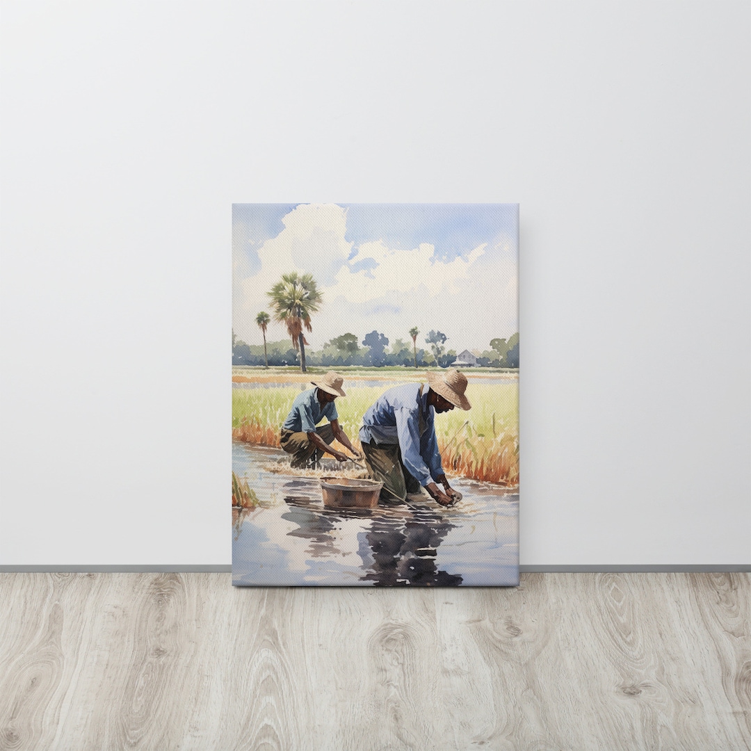 Gullah Art | Original Watercolor Painting | Rice Fields | Canvas Print ...