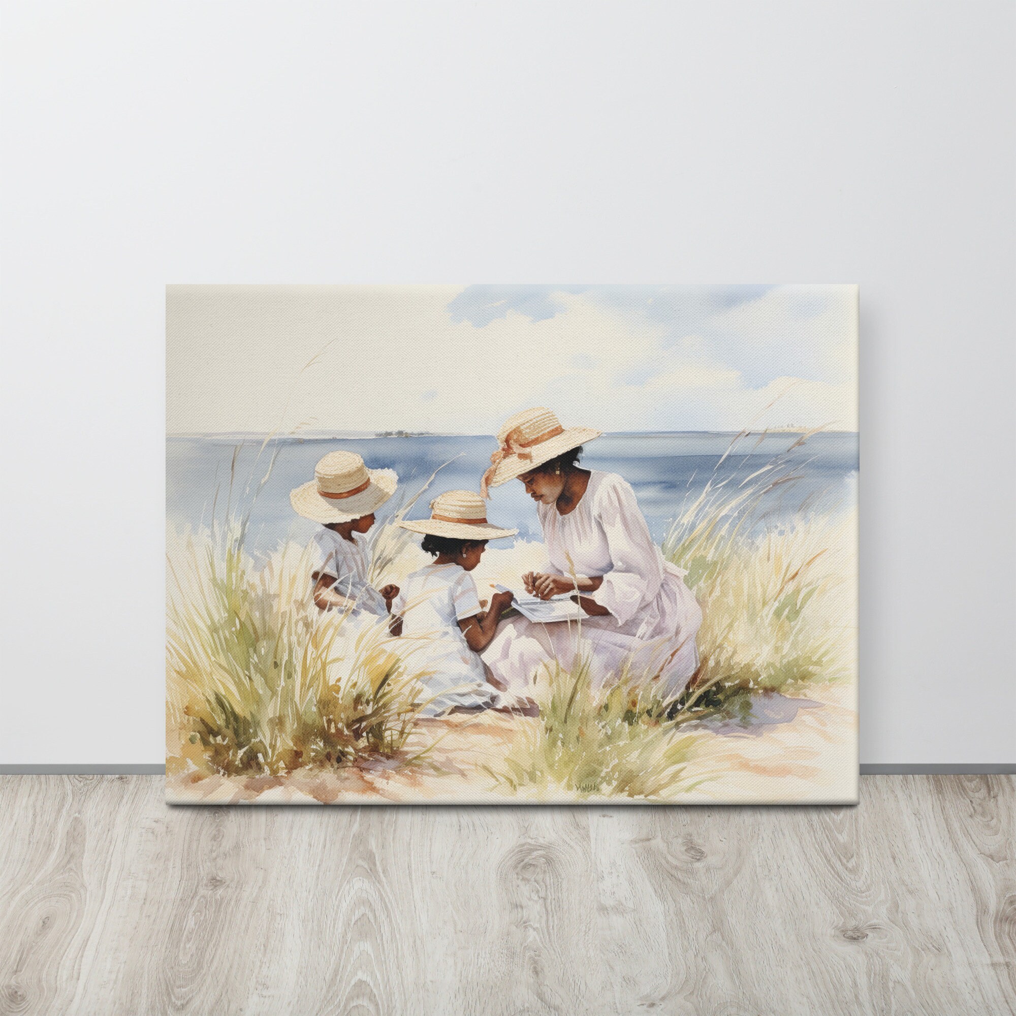 Gullah Art | Original Watercolor Painting | Reading by the Sea | Canvas ...