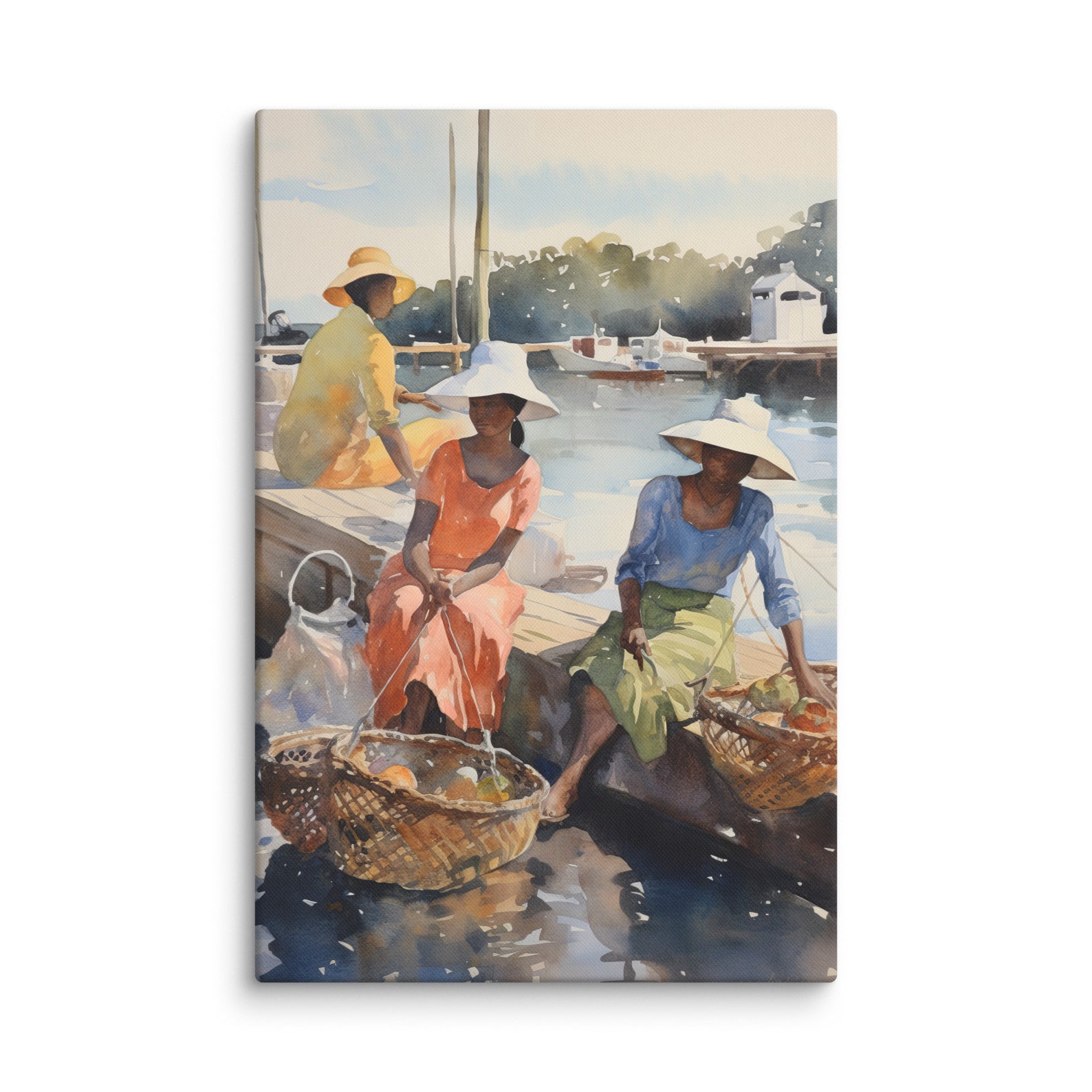 Gullah Art | Original Watercolor Painting | Fishing Ladies | Canvas ...