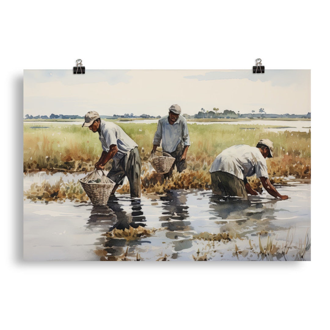 Gullah Art | Watercolor Painting | Men Oystering | Poster Print - Etsy