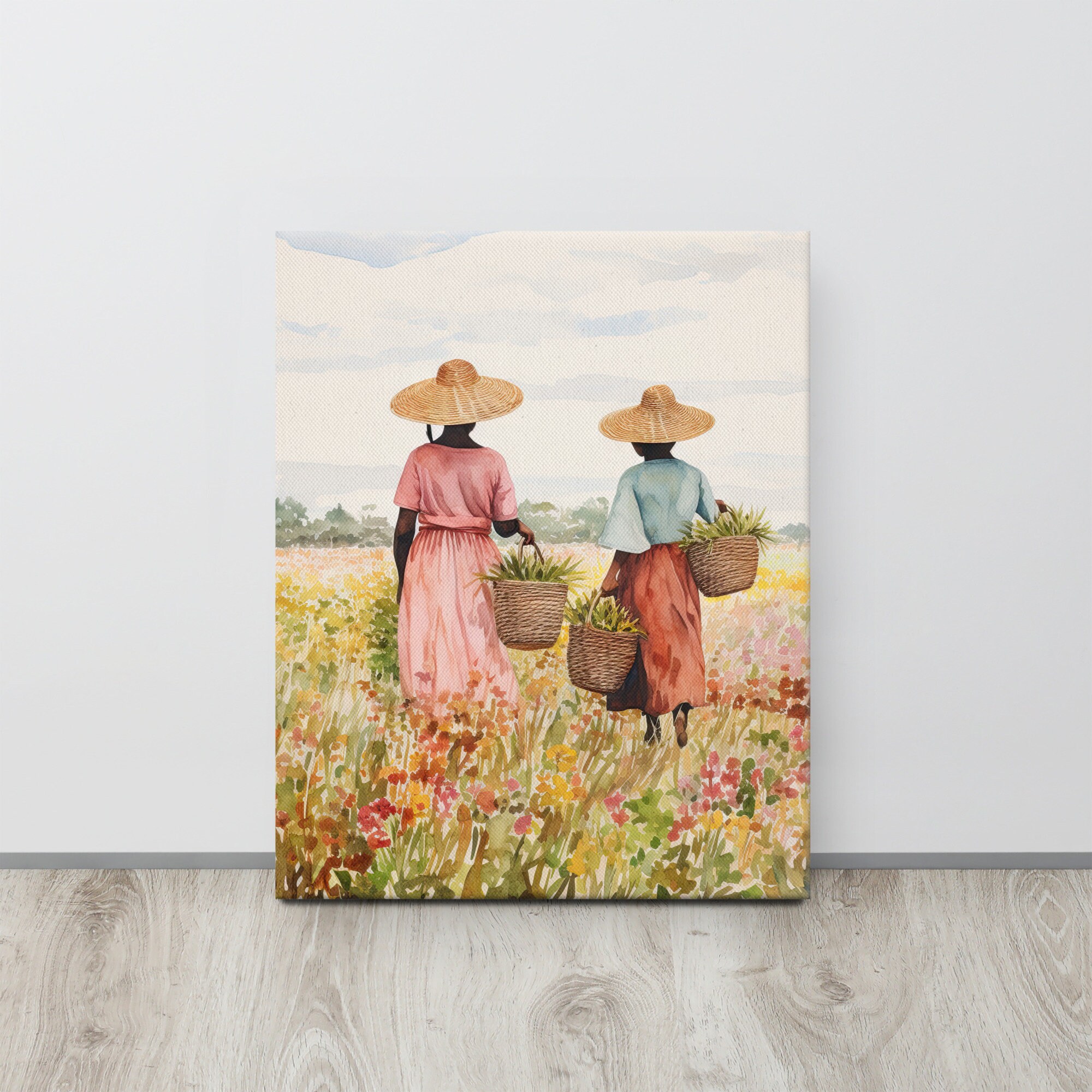 Gullah Art | Original Watercolor Painting | Flower Field | Canvas Print ...