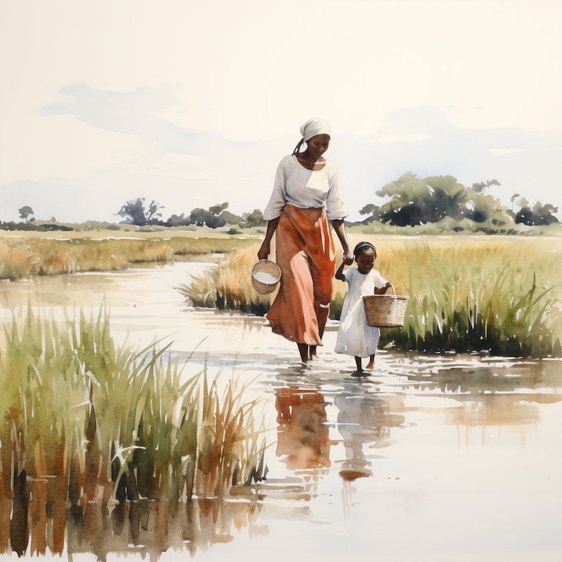 Gullah Art | Original Watercolor Painting | Mother and Child| Canvas ...