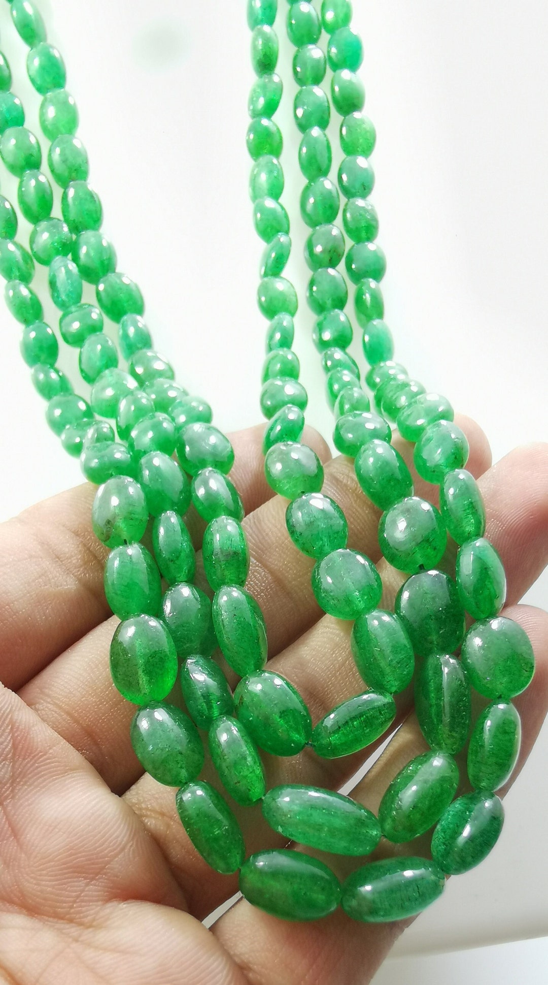 Natural Emerald Smooth Shape Beads Emerald Gemstone Beads Green Emerald ...