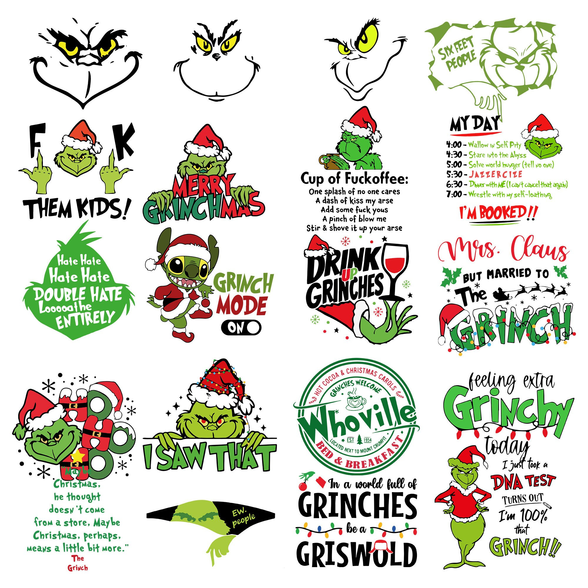 Grinch Face SVG Bundle, PNG, Cricut, Christmas Svg, My Day Grinch SVG ...