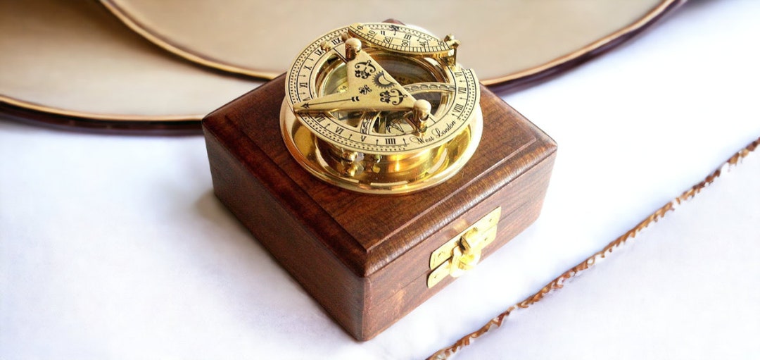 Brass Sundial Compass solid Brass Pocket Sundial West - Etsy